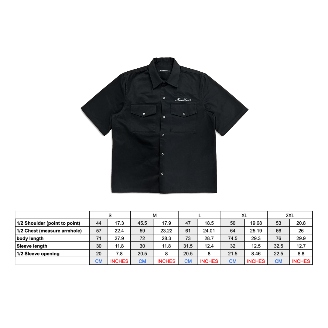 HC work Shirt Size Chart – HAVEN COURT